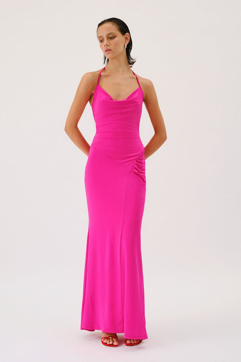 GARNET DEEP COWL NECK MAXI DRESS - PINK – Inanna Boutique