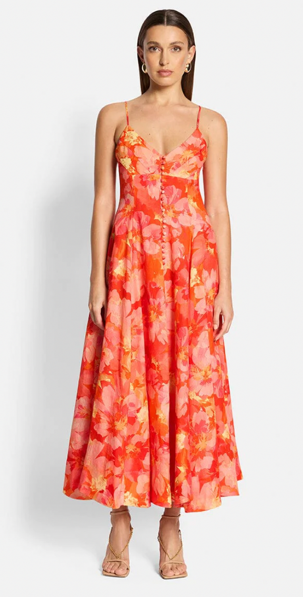 EVIE MIDI DRESS - Red & Pink Floral – Inanna Boutique